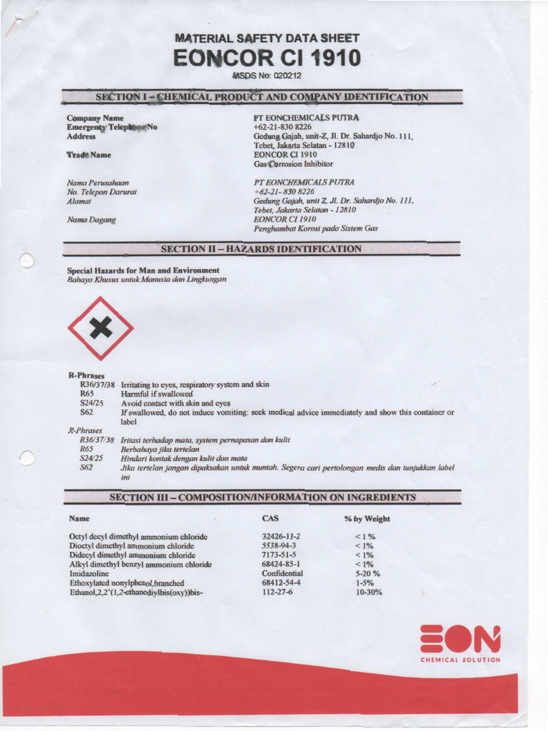 MSDS Eon | PDF | Physical Sciences | Occupational Safety And Health