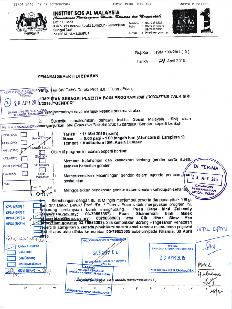 Jemputan SBG Peserta BG Program Ism Executive Talk Siri 2 | PDF