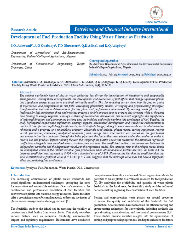 Development of Fuel Production Facility Using Waste Plastic As Feedstock | PDF | Errors And ...