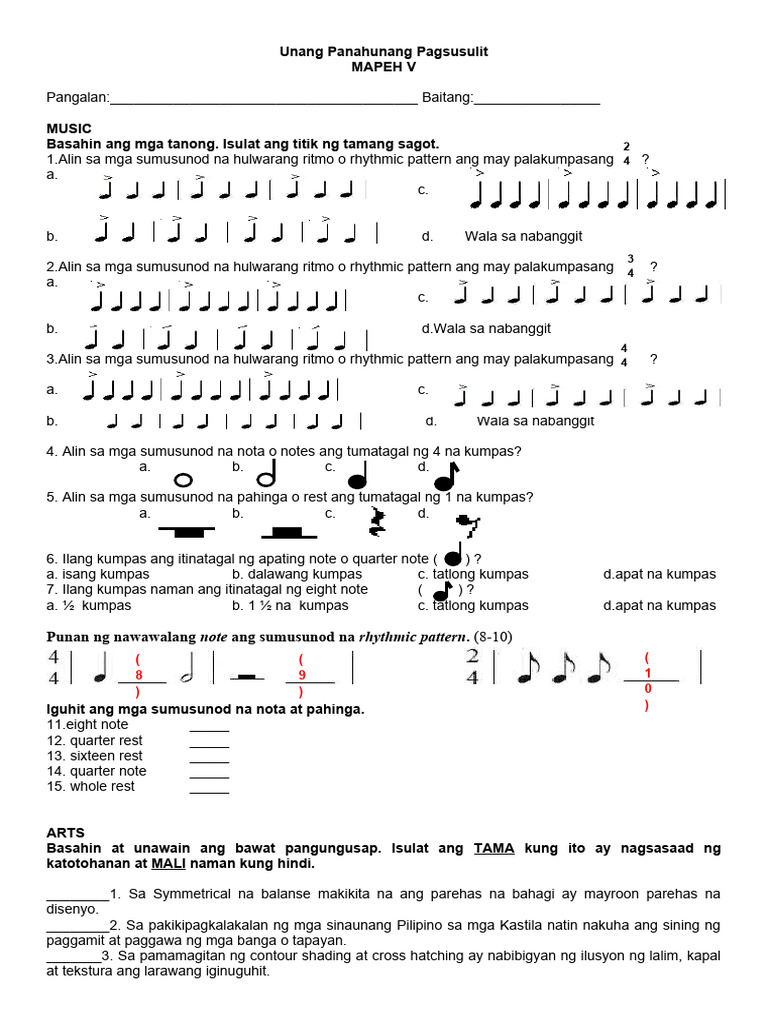 Mapeh 1st Summative Q1 Pdf