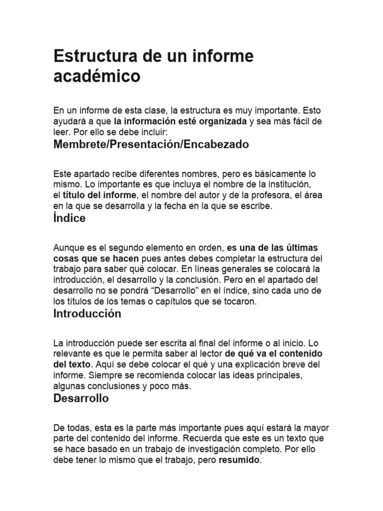 Estructura de Un Informe Académico | PDF
