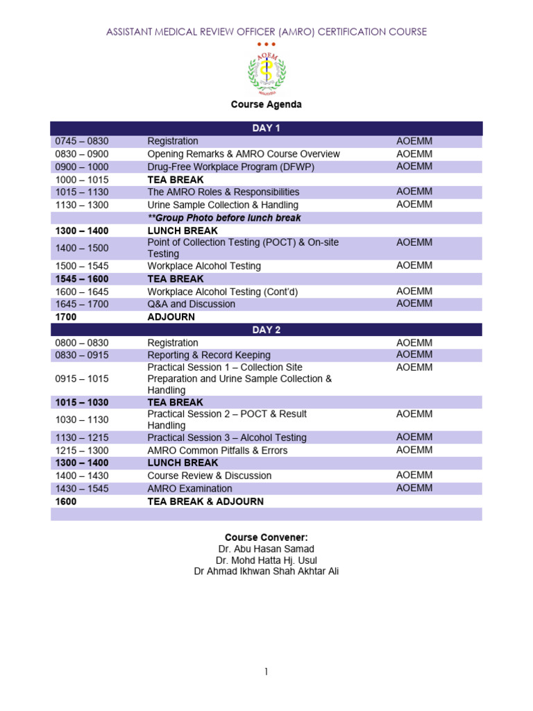 AMRO Course Schedule | PDF