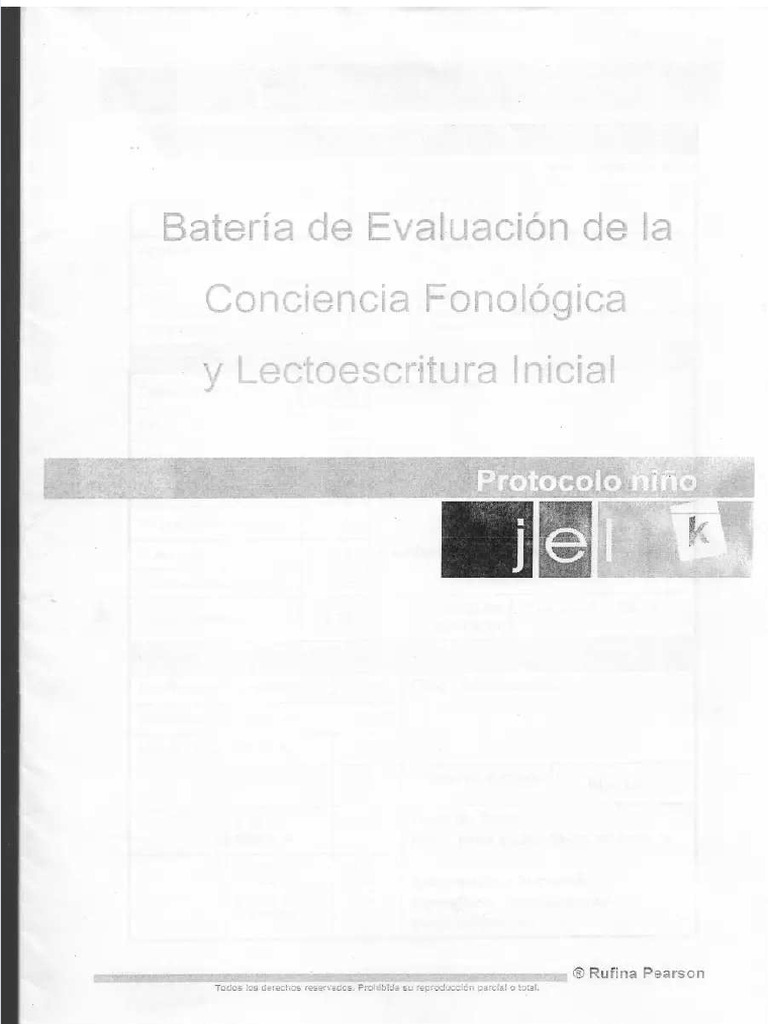 PDF Jel K Bateria de Evaluacion de La Conciencia Fonologica y Lectoescritura Inical Protocolo ...
