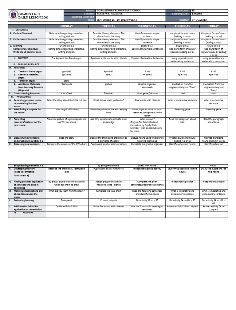 DLL - English 3 - Q1 - W5 | PDF | Learning | Cognitive Science