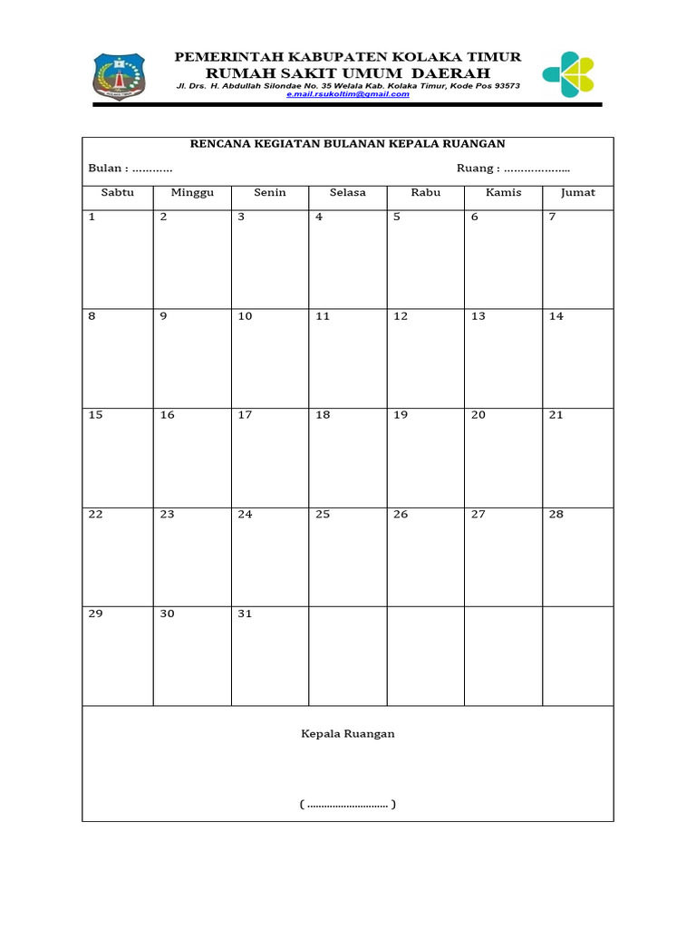 Rencana Kegiatan Bulanan Karu | PDF