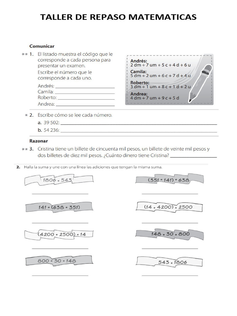 Taller de Repaso Matematicas | PDF