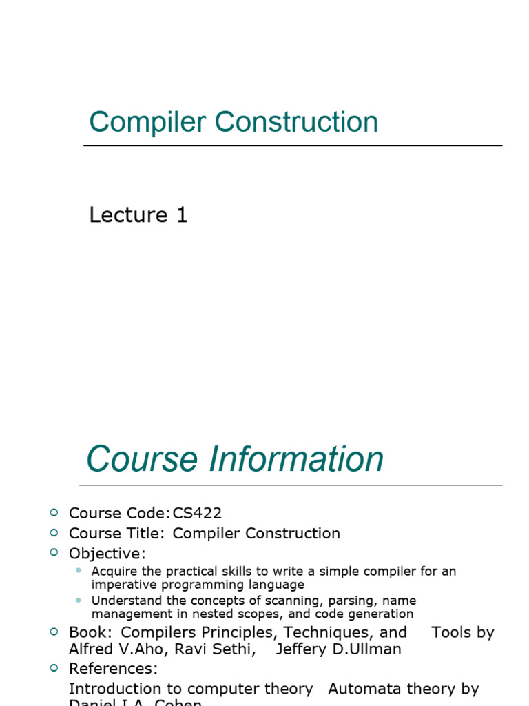 Lec1 CompilerConstruction | PDF