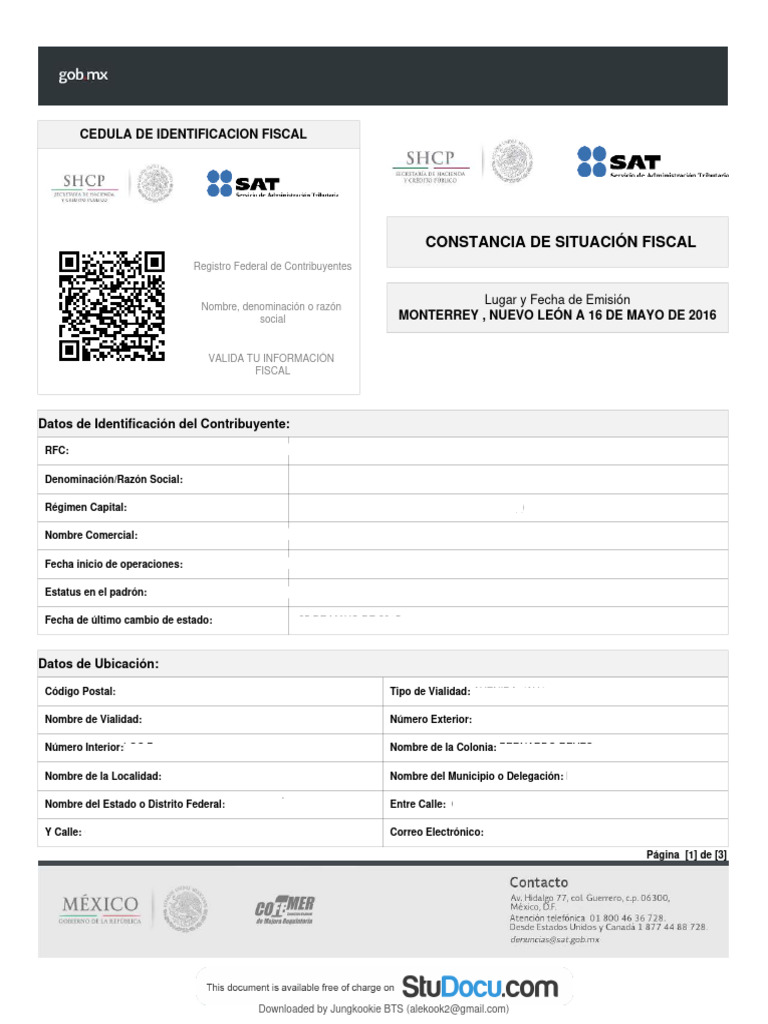 Cédula de Identificación Fiscal GIMORU | PDF | Impuesto sobre la renta ...
