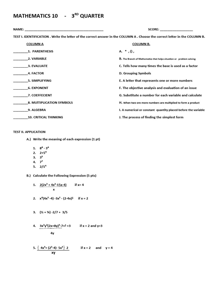 Math 3rd Quarter Exam Pdf 8055