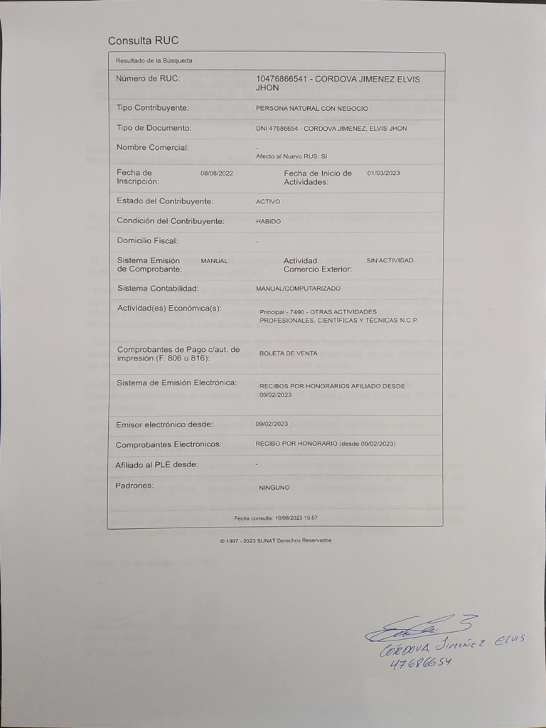 Consulta Ruc - Elvis Cordova | PDF Consulta Ruc - Elvis Cordova | PDF