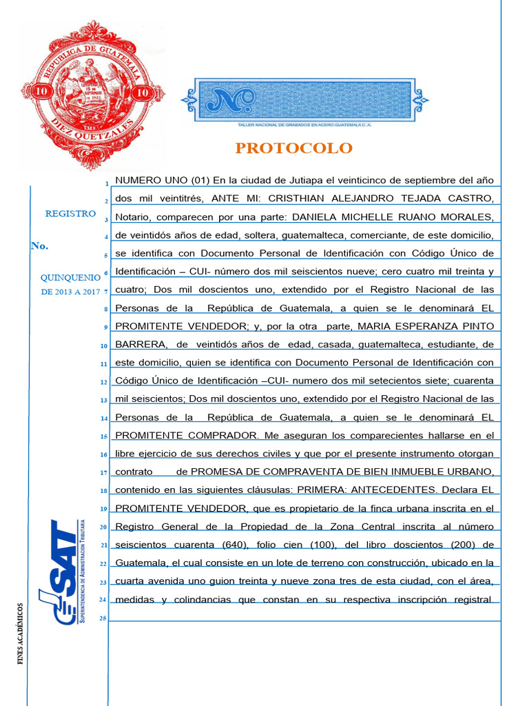 Formato para Escrituras, Hoja Protocolo | PDF