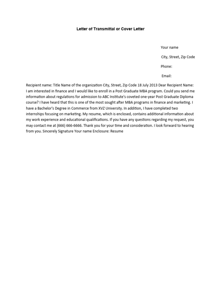 Letter of Transmittal or Cover Letter | PDF
