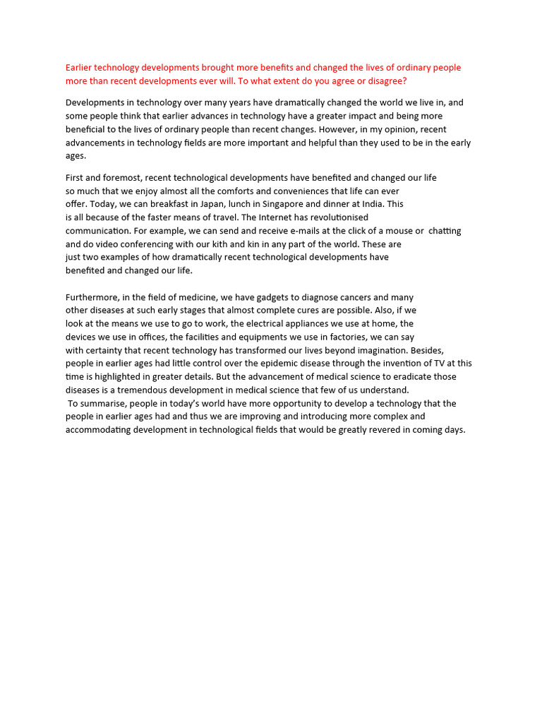 Earlier Technology Developments Brought More Benefits and Changed The Lives of Ordinary People ...