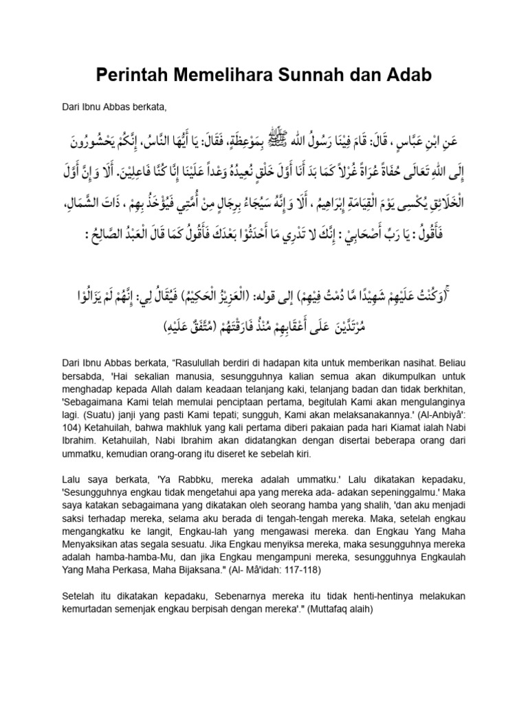 Perintah Memelihara Sunnah Dan Adab | PDF