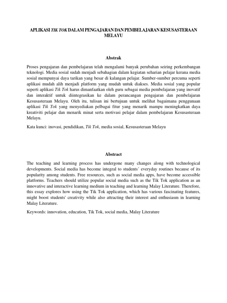 Aplikasi Tik Tok Dalam Pengajaran Dan Pembelajaran Kesusasteraan Melayu ...