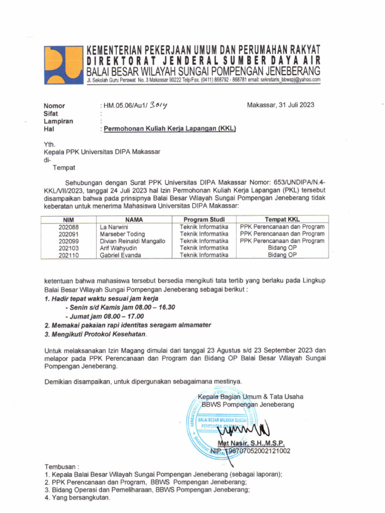 Surat Balasan Magang | PDF