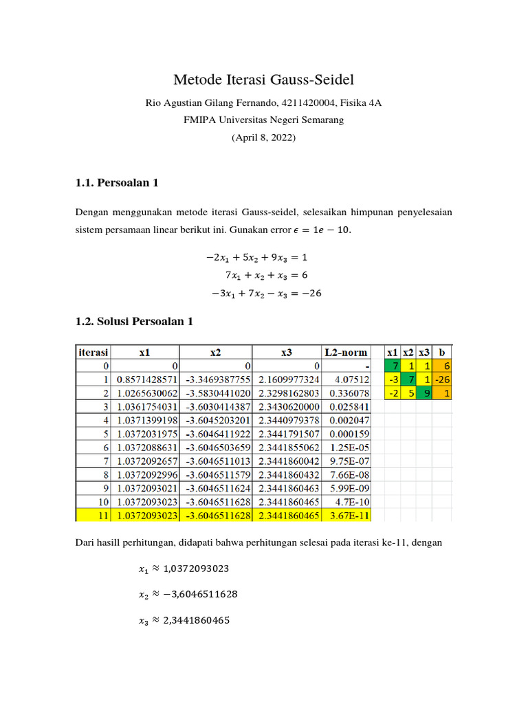 Metode Iterasi Gauss Seidel | PDF