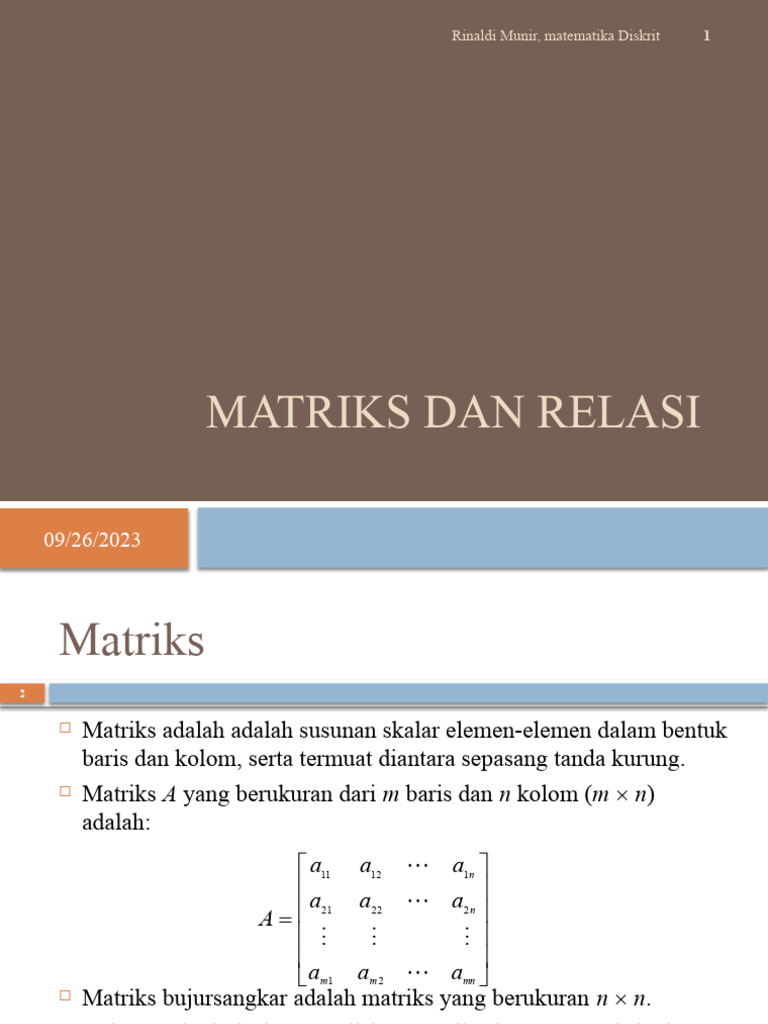 Matriks dan Relasi: Jenis & Operasi | PDF