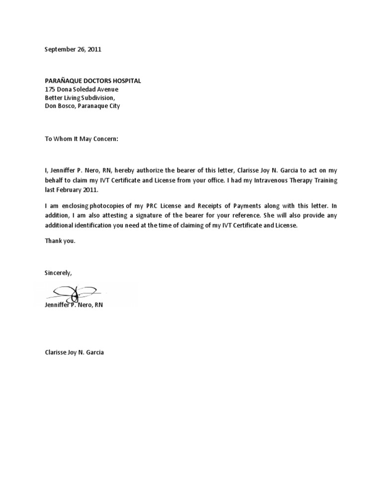 IVT Certificate Authorization Letter | PDF