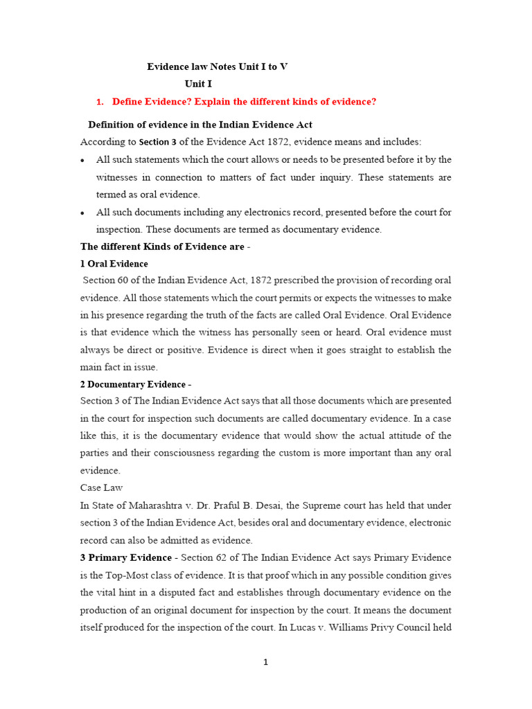 Evidence Law Notes by Praveen | PDF