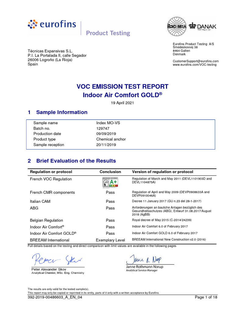 Sample VOC Test Emission | PDF