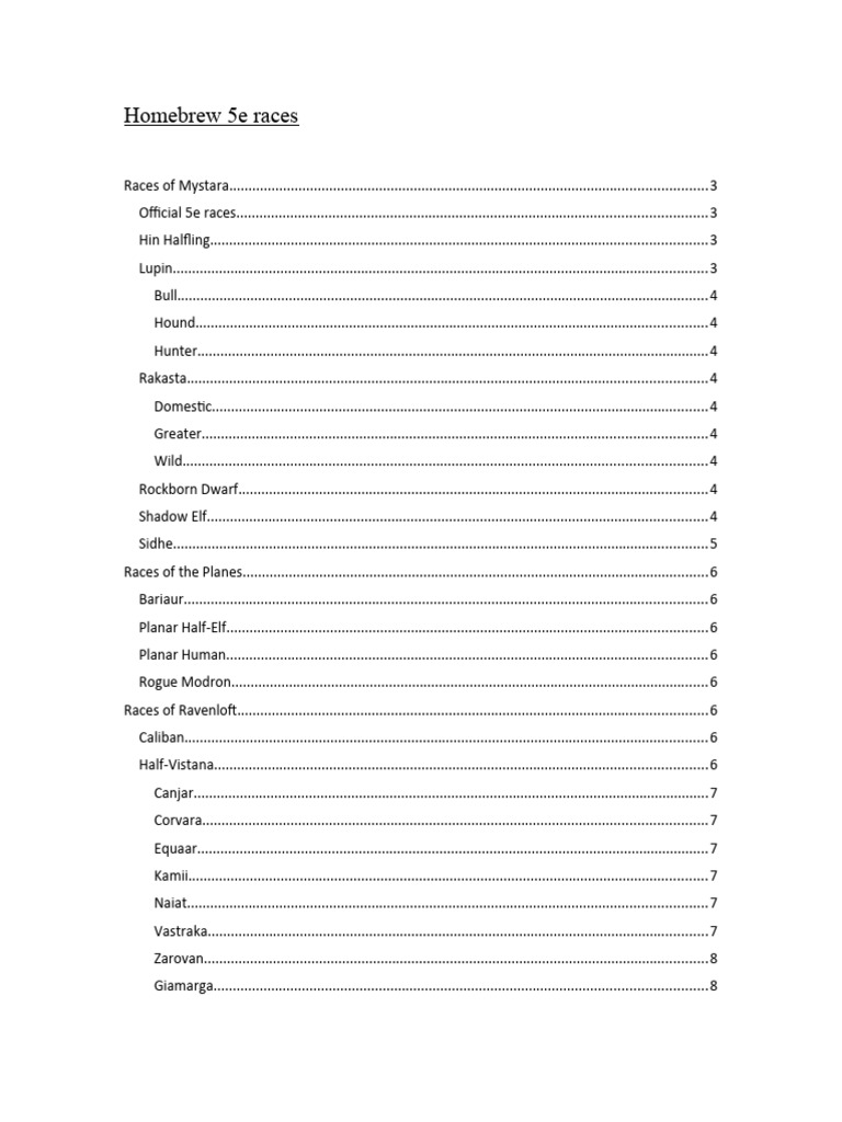 Homebrew 5e Races | PDF | Elf (Dungeons & Dragons) | Dwarf (Dungeons ...