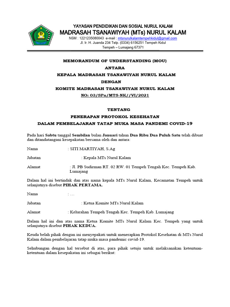 Mou Komite Dengan Madrasah | PDF | Ilmu Sosial