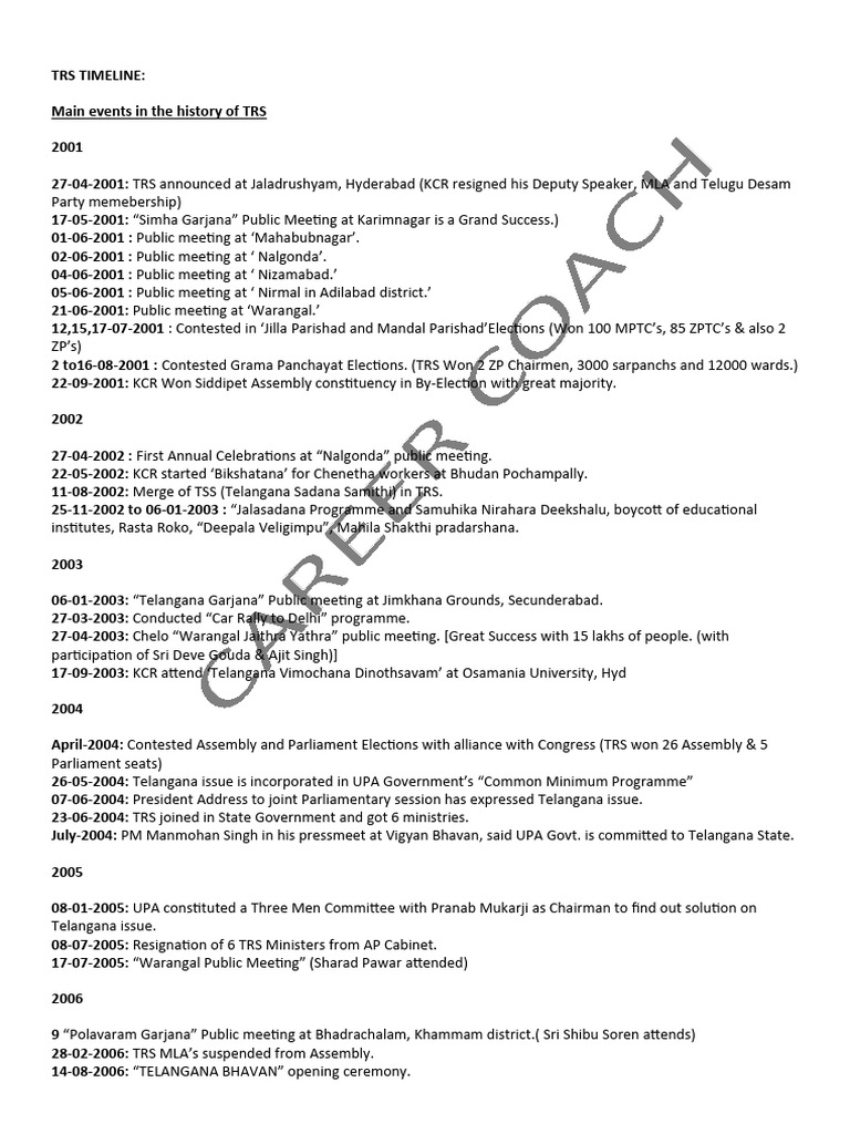 TRS Party Formation and Key Events Timeline | PDF | Political Parties ...