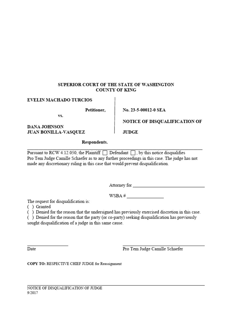 Civil Notice of Disqualification of Judge | PDF Civil Notice of Disqualification of Judge | PDF