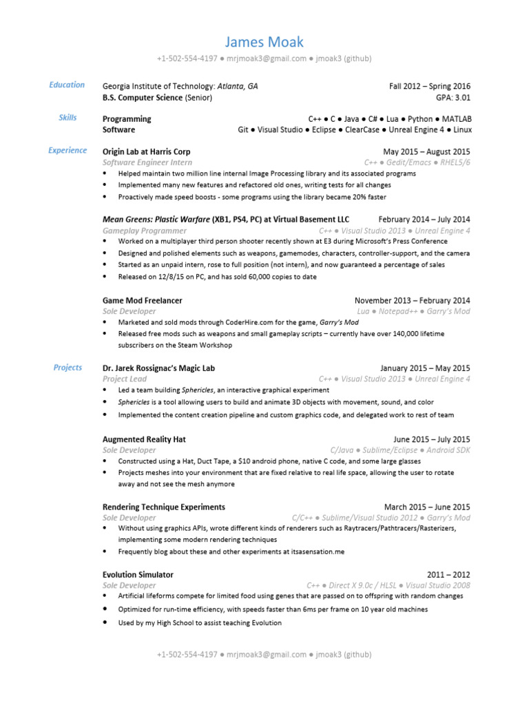 James Moak: Computer Science Resume | PDF | Eclipse (Software) | Rendering (Computer Graphics)