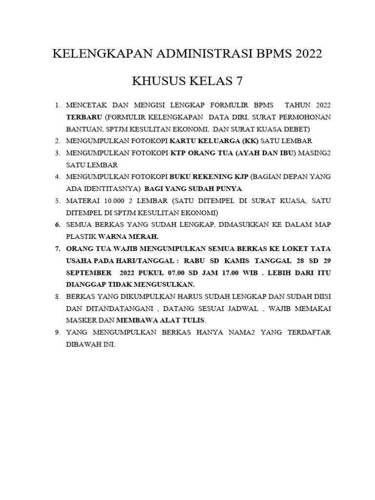 Kelengkapan Berkas BPMS | PDF | Game & Aktivitas