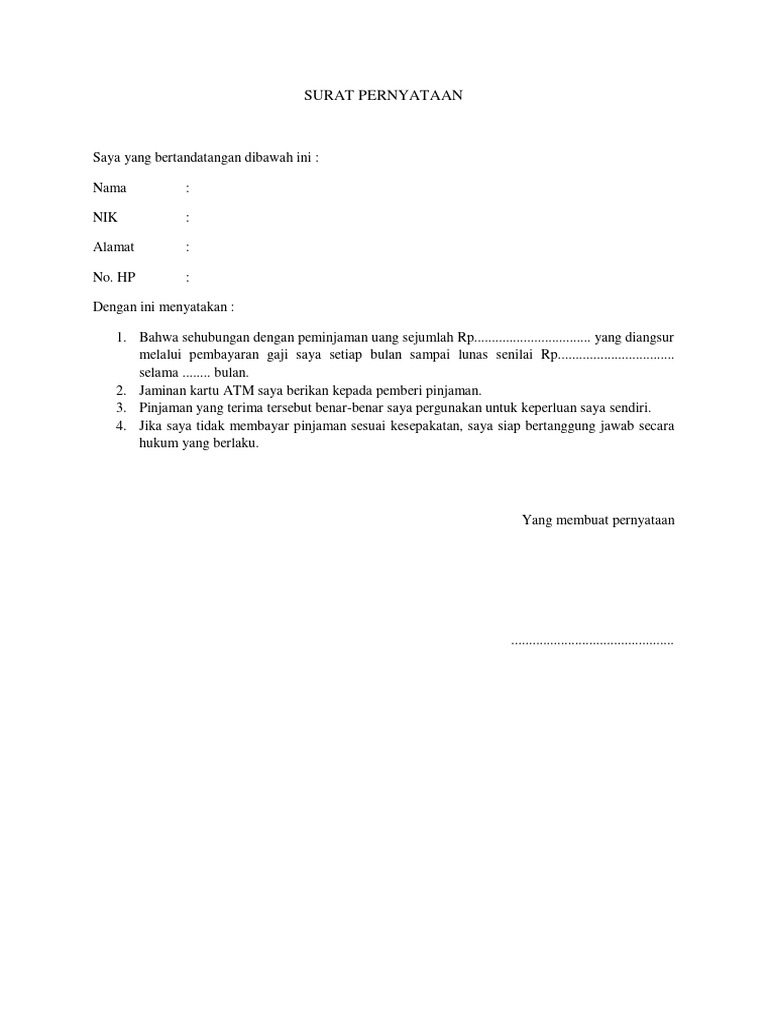 Surat Pernyataan Pinjaman | PDF