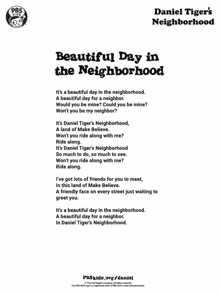 Beautiful Day in The Neighborhood Lyrics | PDF