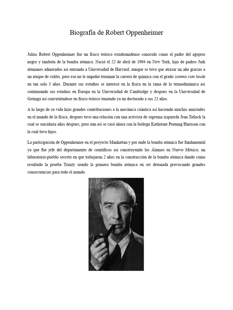 Biografía de Robert Oppenheimer | PDF | Stephen Hawking | Universo
