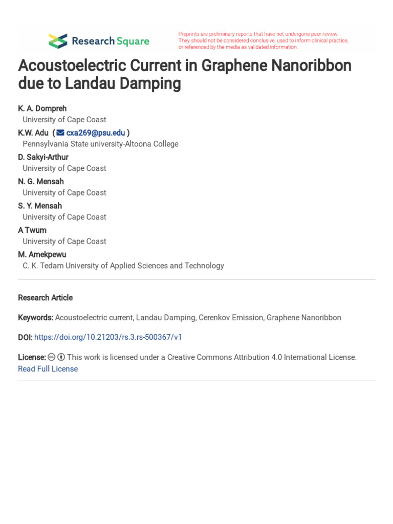 Acoustoelectric Current in Graphene Nanoribbon Due | PDF