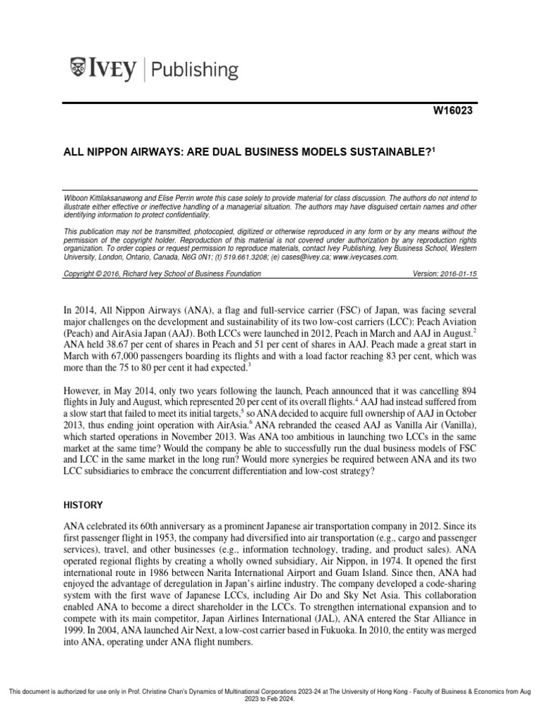 Case 6 - All Nippon Airways Are Dual Business Models Sustainable ...