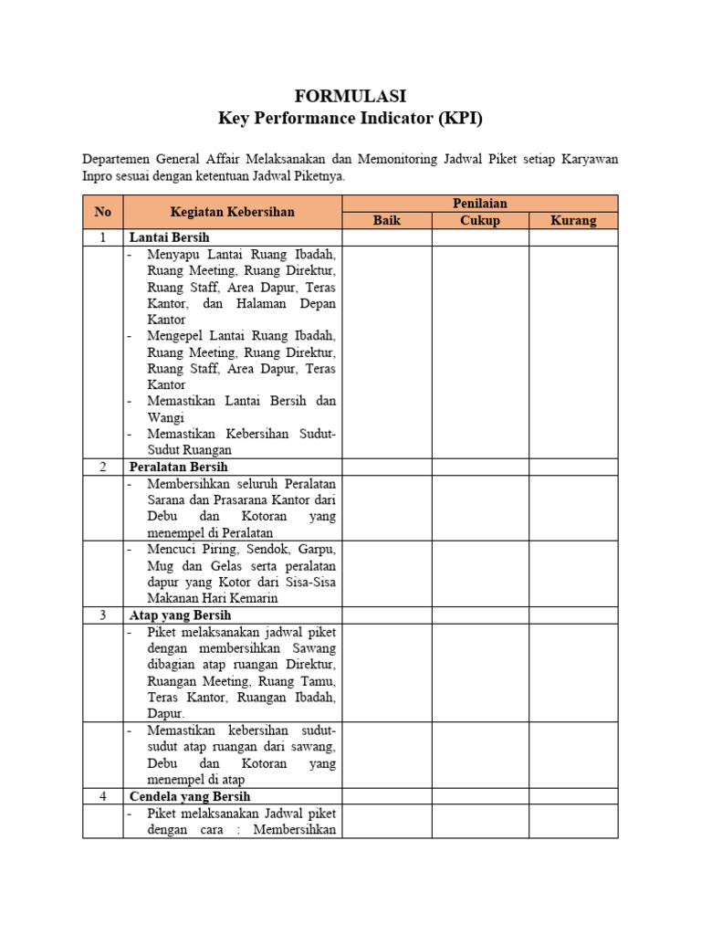 Contoh KPI untuk Departemen GA | PDF