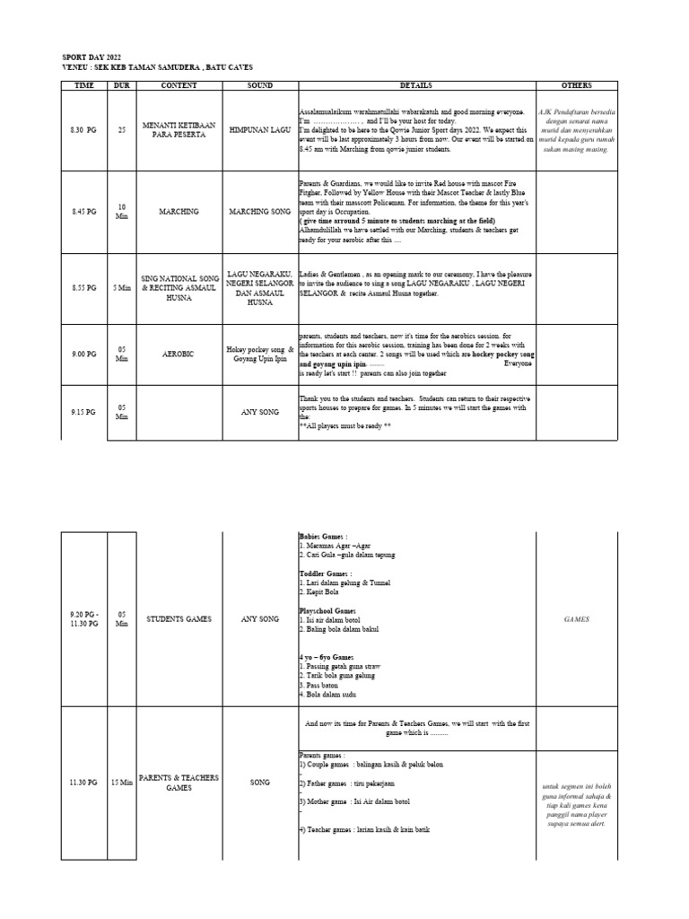 Emcee Script Sport Day Qowie Junior 2022 | PDF