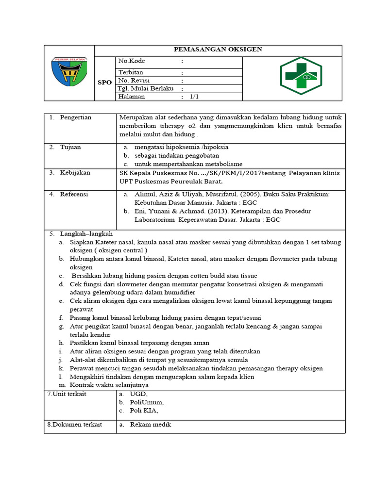 Sop-Pemasangan-Oksigen-O2.docx FIKS | PDF | Sains & Matematika