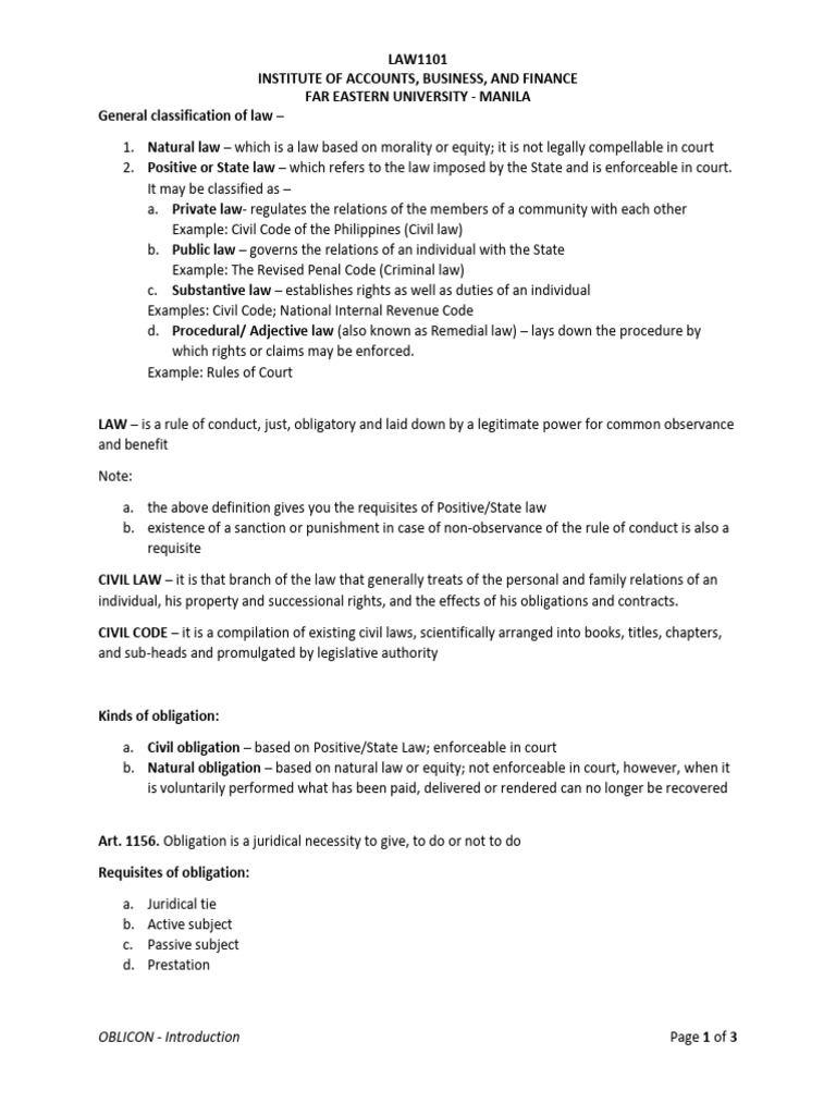 Chapter 1 - ObliCon (Introduction) | PDF | Law Of Obligations | Legal ...