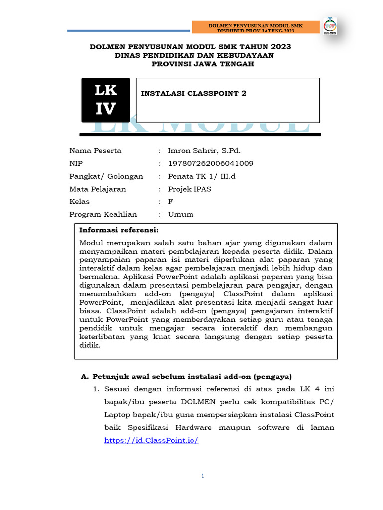 LK 4 Instalasi Classpoint Imron | PDF | Bisnis | Komputer