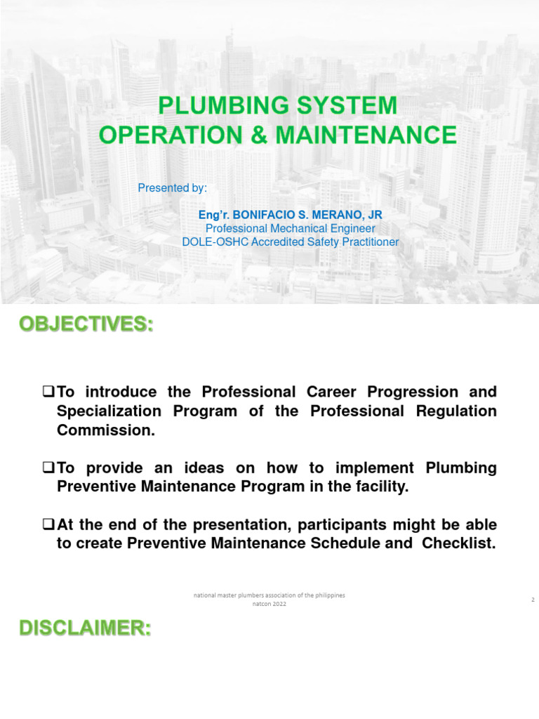 LECTURE PLUMBING-SYSTEM-OPERATION-and-MAINTENANCE | PDF | Plumbing | Leak