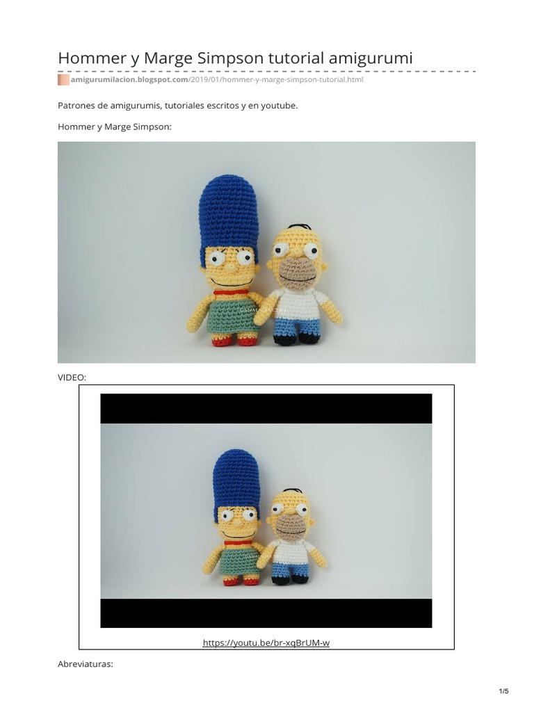 Hommer y Marge Simpson Tutorial Amigurumi | PDF | Tejer | Arte popular