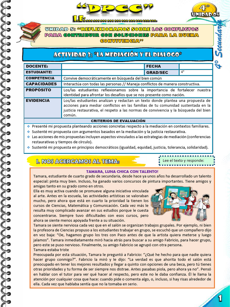 4° DPCC - Actv.03-Unid.5 2023 | PDF | Relaciones personales, crianza y desarrollo personal
