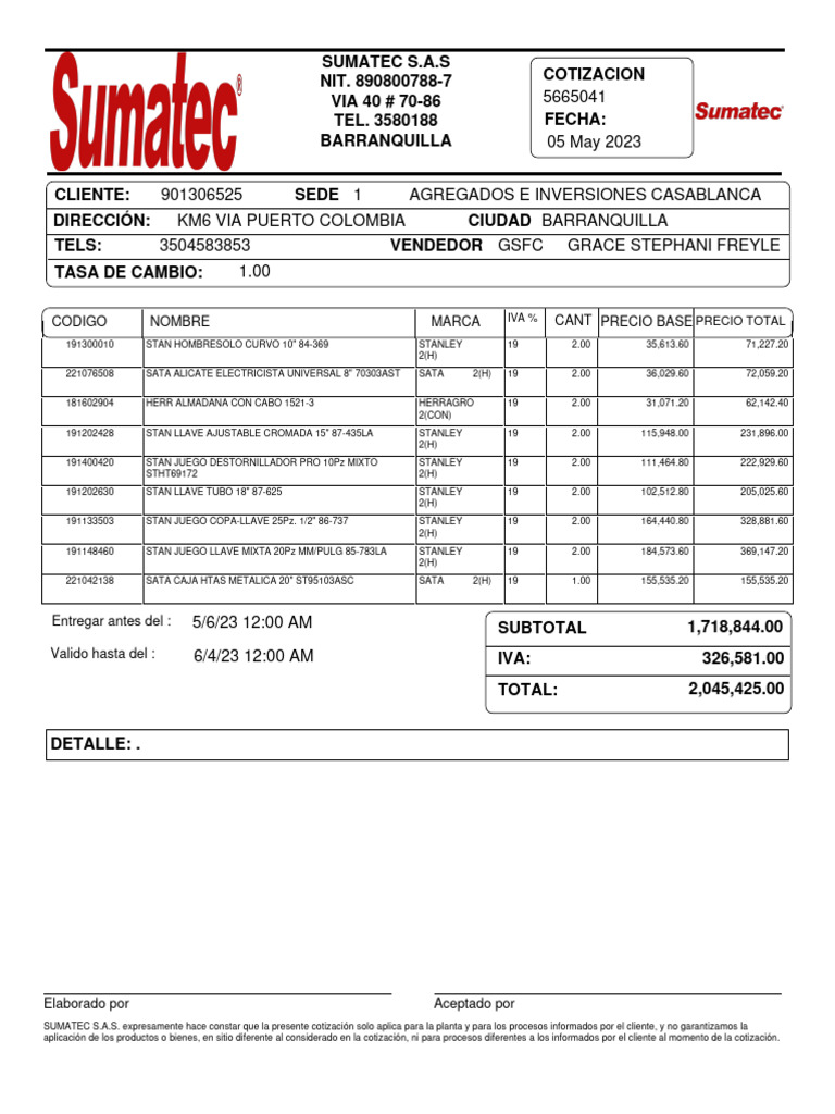 Contacto y Cotización de Sumatec S.A.S. | PDF