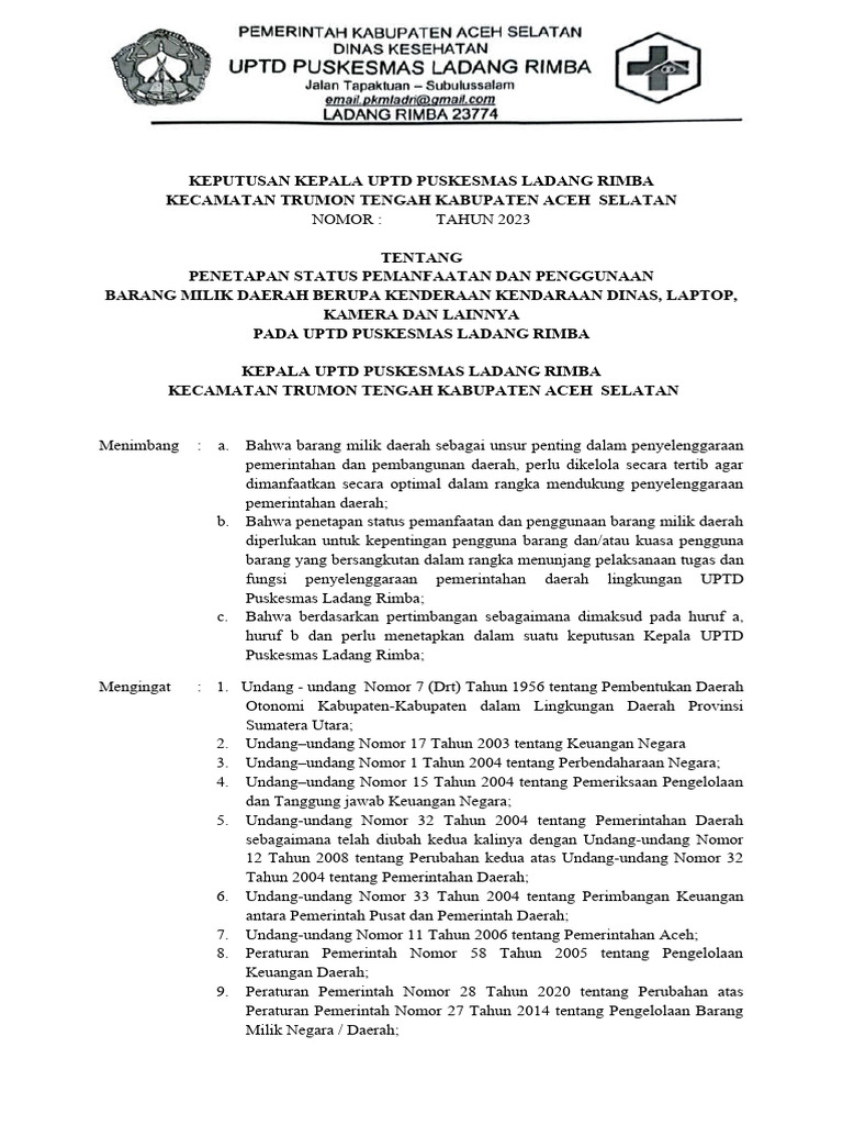 Contoh SK Pengguna Puskesmas 2023 | PDF