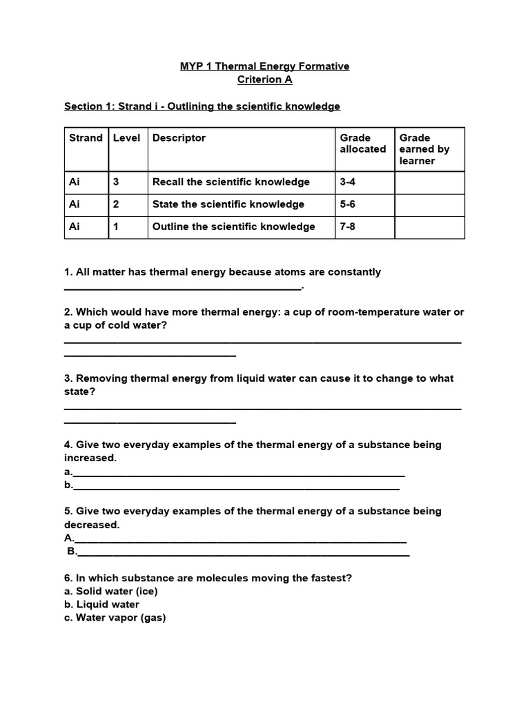 Thermal Energy Formative | PDF | Matter | Water