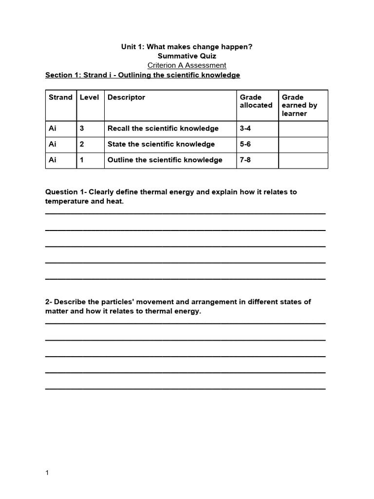 Thermal Energy Summative Quiz | PDF | Building Insulation | Refrigerator