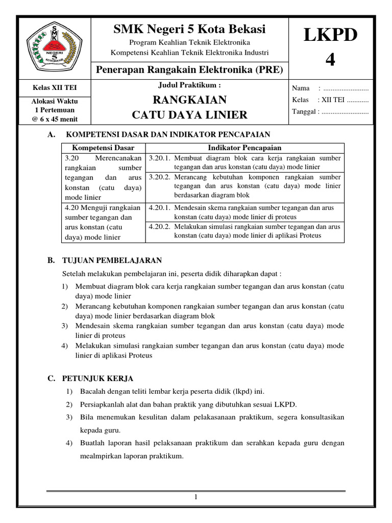 LKPD - KD 3.20 & 4.20 Catu Daya | PDF