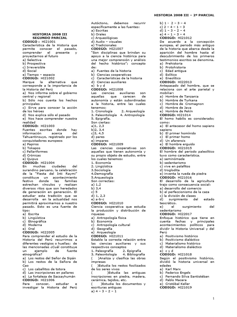 Historia 2008-III Segundo Parcial | PDF | Imperio Inca | Francisco Pizarro
